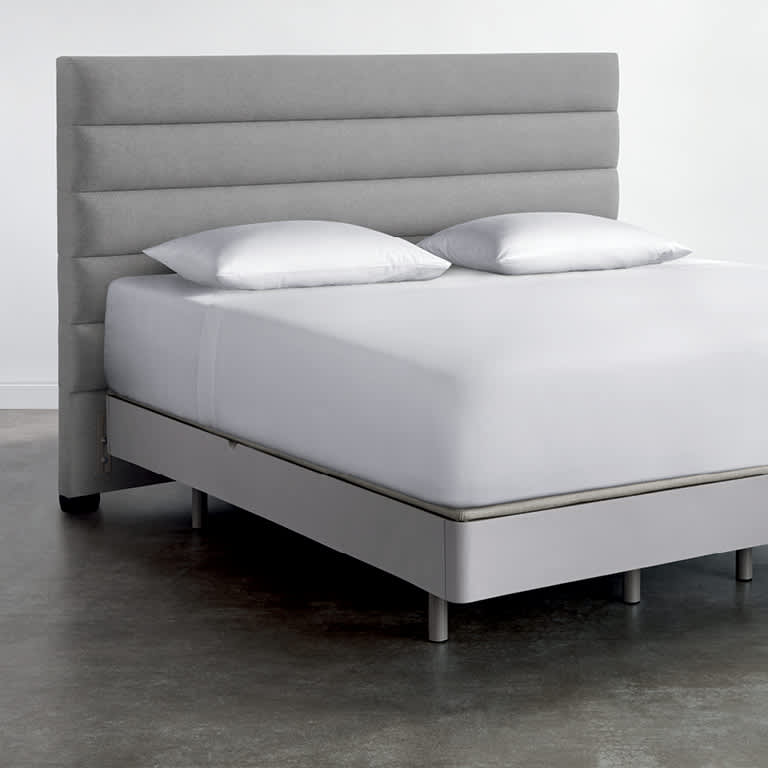 Sleep Number Horizontal Channel Upholstered Headboard Ivory Textured Linen King